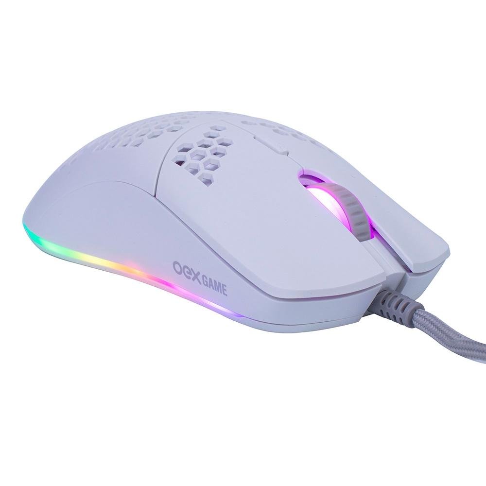Mouse Gamer OEX Game Dyon Ultra Leve, RGB, 7 Botões, 7200DPI, Branco ...