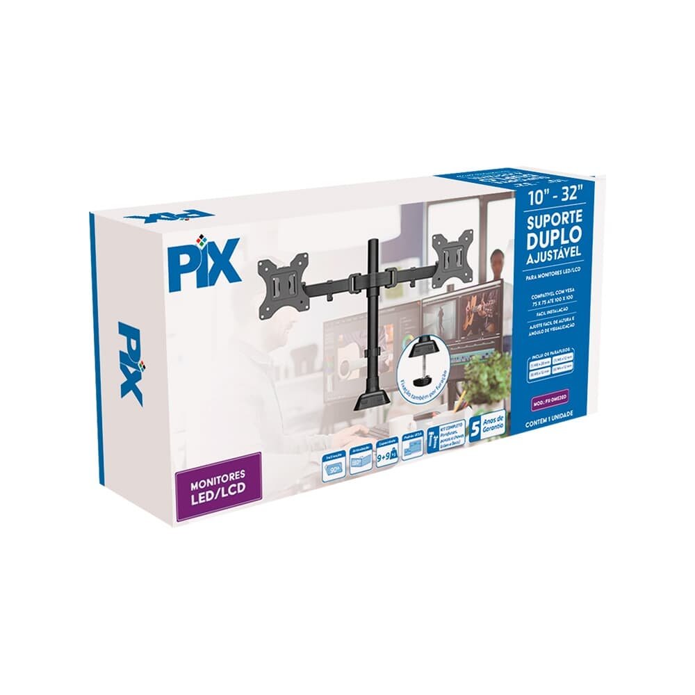 Suporte Duplo de Mesa p/ Monitor PIX | KaBuM!