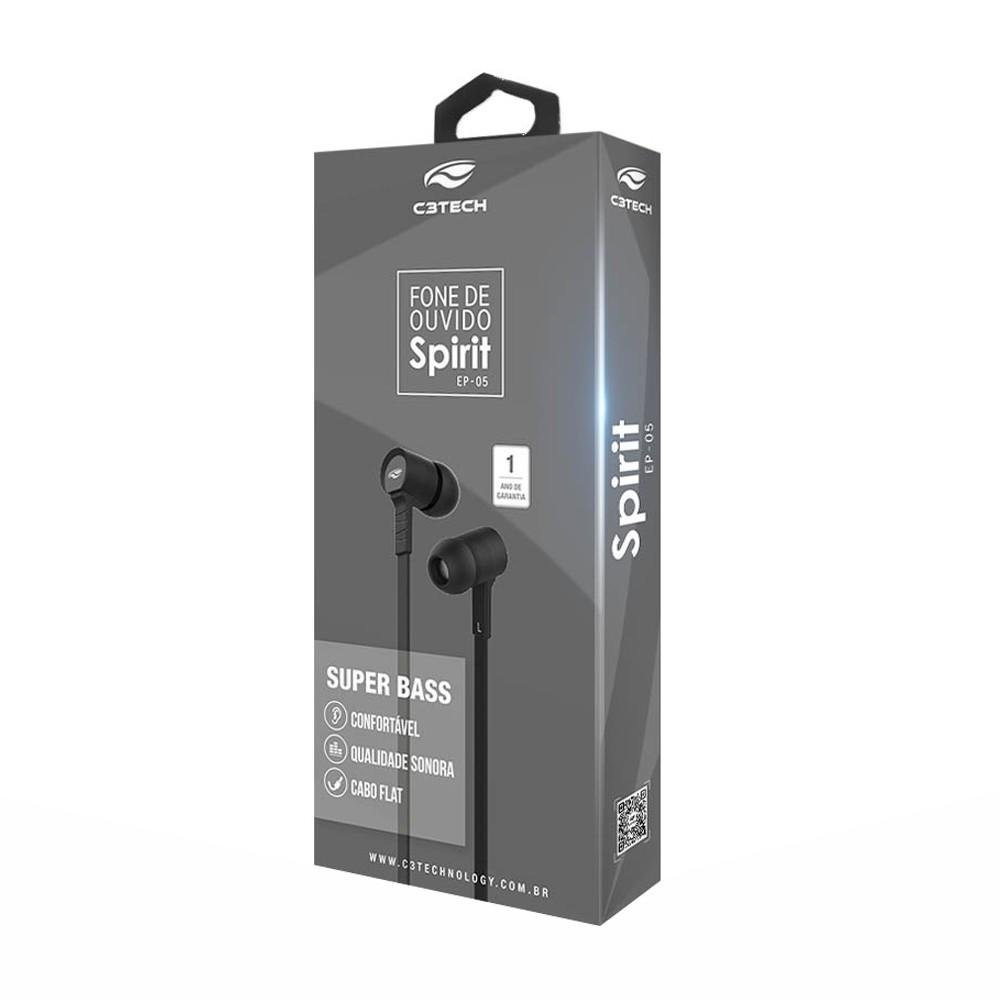 Fone de Ouvido C3 Tech Spirit Intra Auricular Preto - EP-05BK